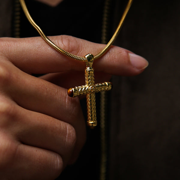 Azuro Republic Gold Cross Pendant | 24K Gold Cross Necklace For Men