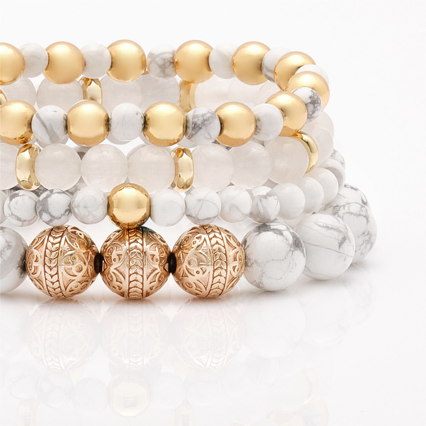 Howlite Rose Gold Bracelet with Howlite and White Jade Bracelet