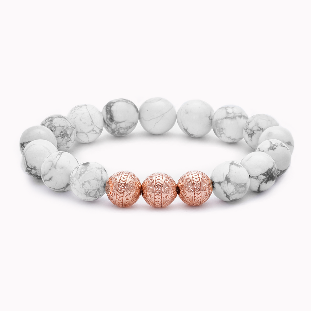 Rose Gold Howlite Beaded Bracelet | Howlite Stone Bracelet | Gift For Her